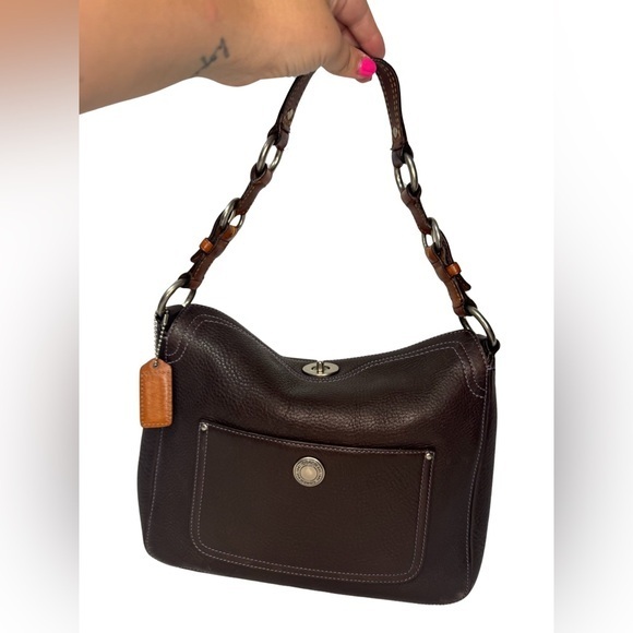 Coach | Bags | Coach Chelsea Brown Pebbled Leather Turn Lock Shoulder ...